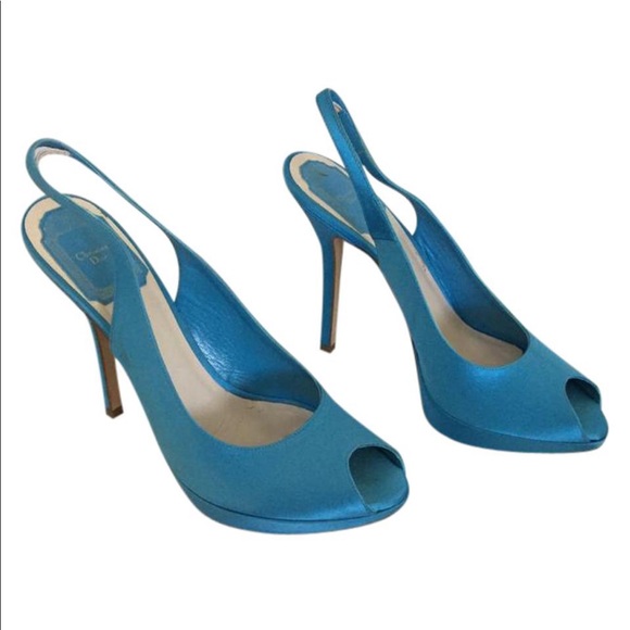 Dior | Shoes | Christian Dior Blue Silk Heels | Poshmark